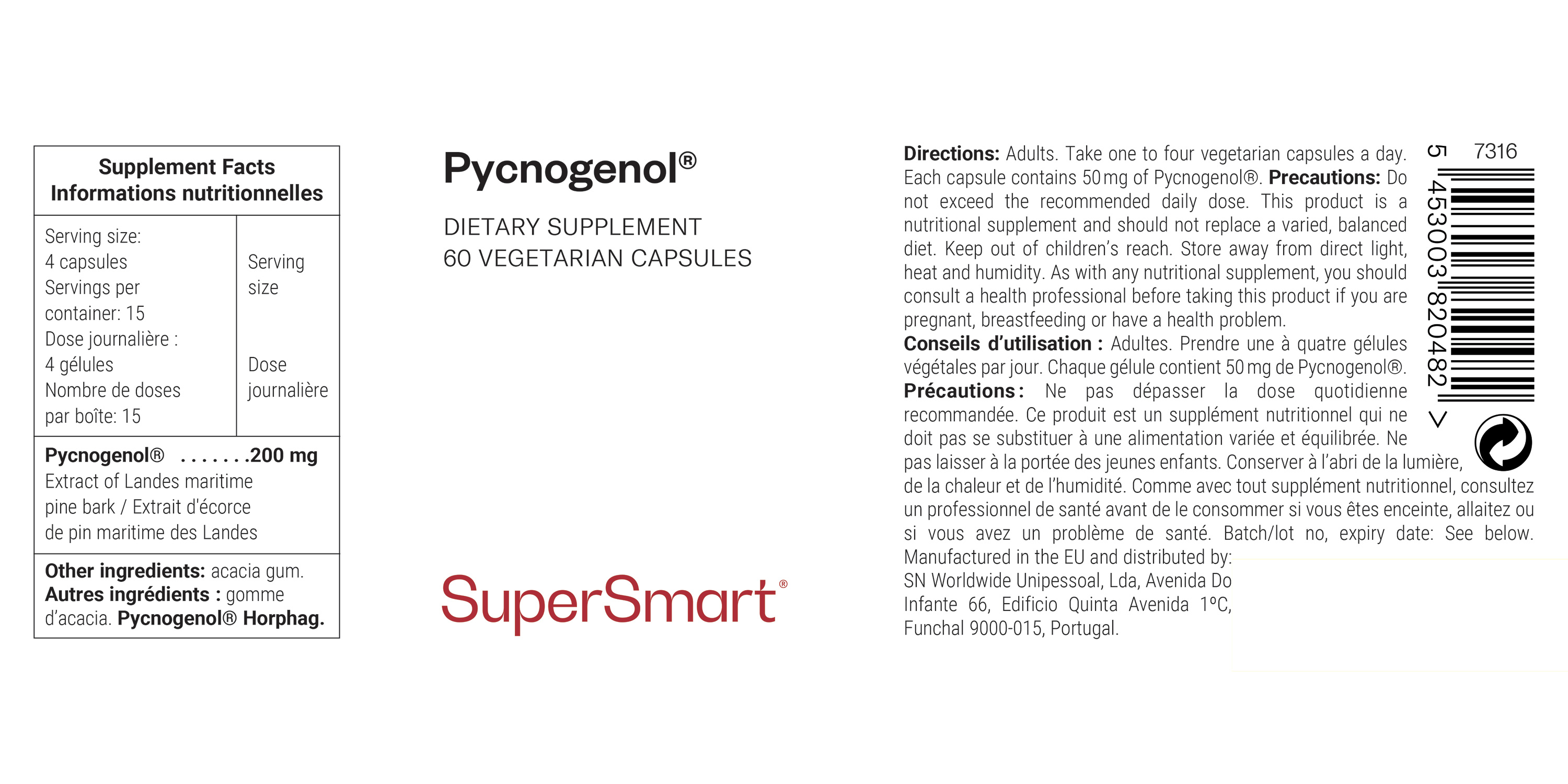 Pycnogenol® 60 Caps Pine Bark Supplement - Benefits, Reviews