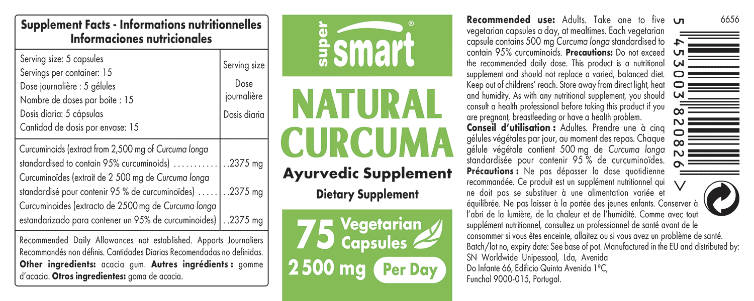 Natural Curcuma Dietary Supplement, 75 Capsules - Benefits