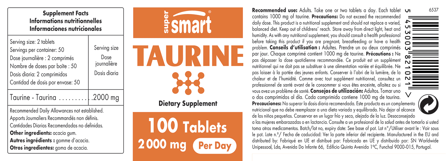 Taurine Dietary Supplement for Sports, 100 Caps - Benefits
