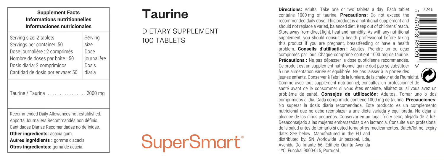 Taurine Supplement for Sports Nutrition - 100 Tablets - Benefits