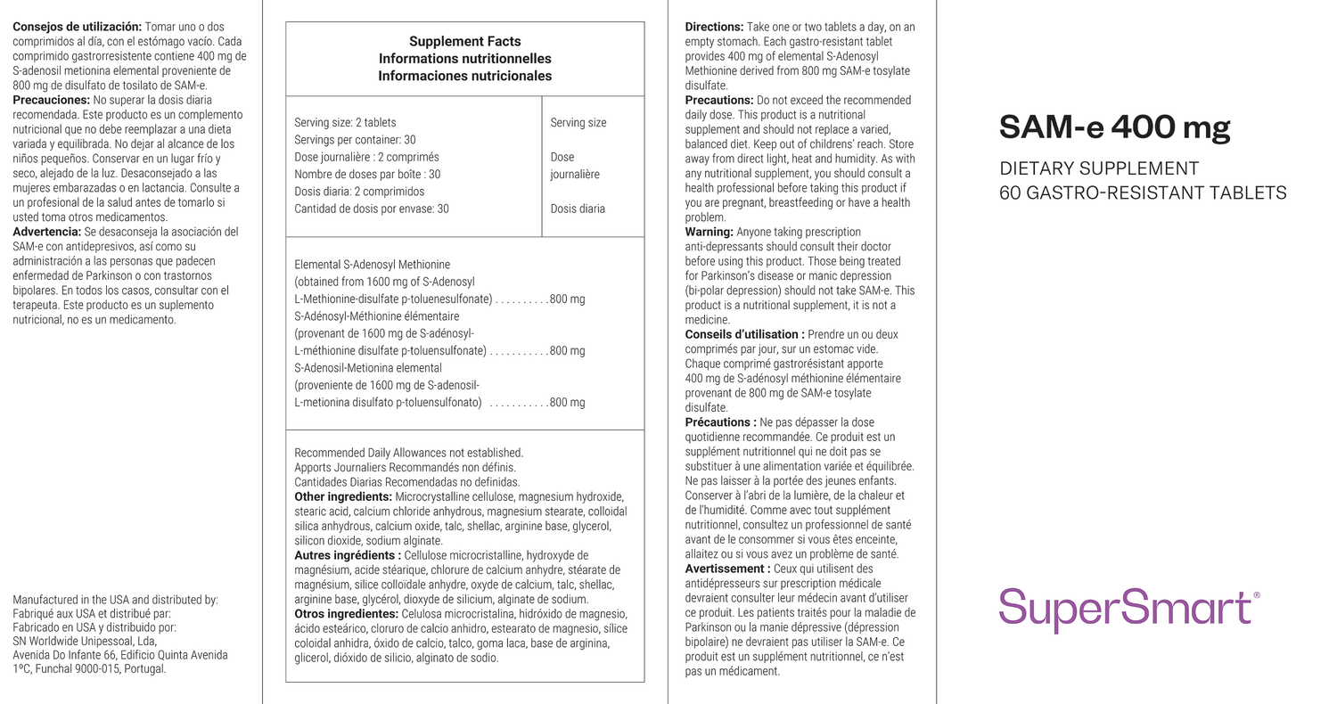 SAMe 400 mg | Complément Alimentaire de S Adénosyl Méthionine