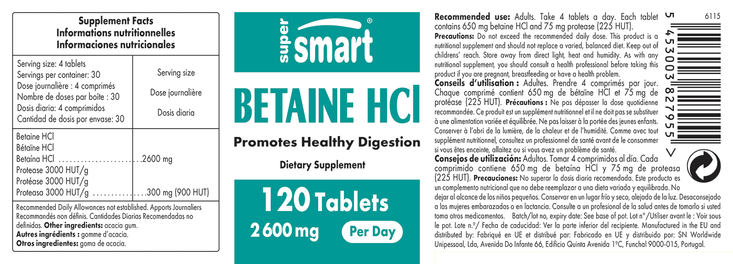Betaine HCl (Betaína Clorhidrato) | Complemento de Acidez Gástrica Natural